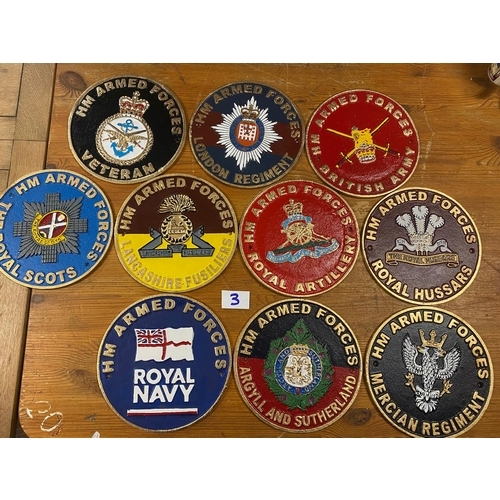 3. 10x military interest cast metal wall plaques