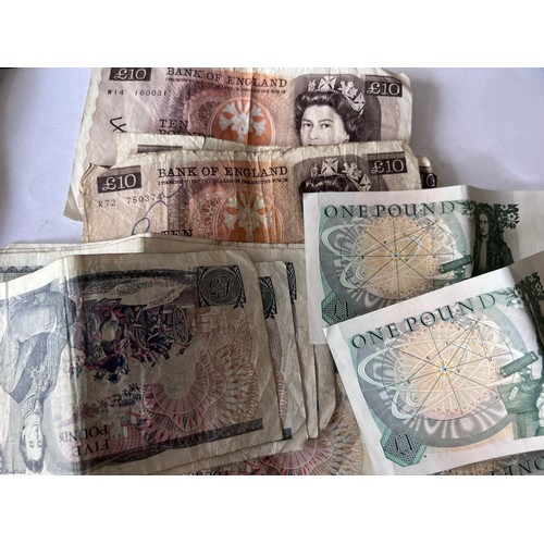 English banknotes to include 3 x ten pound notes, 8 x five pound notes ...