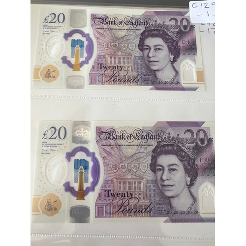 Two Bank of England Sarah John twenty pound sequential notes, Serial no ...