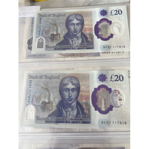 Two Bank of England Sarah John twenty pound sequential notes, Serial no ...