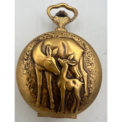 A Hebdomas 8 day gold plated pocket watch with a lady and dove to front ...