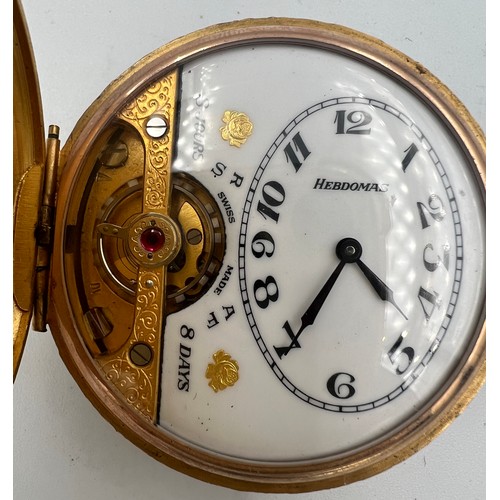 A Hebdomas 8 day gold plated pocket watch with a lady and dove to front ...