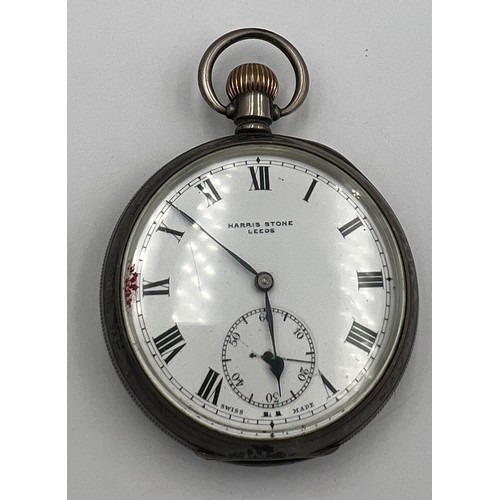 A hallmarked Harris Stone Leeds silver pocket watch with subsidiary ...