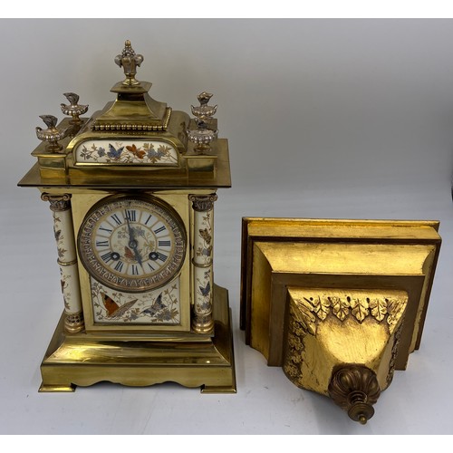 A 19thC French faience and gilt mounted mantle clock with brocot ...