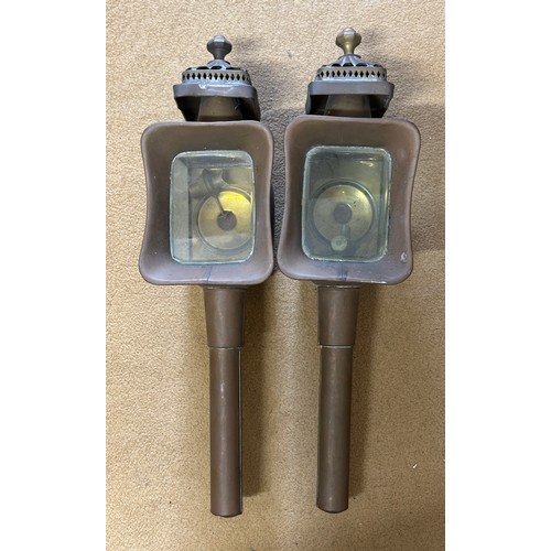 A pair of vintage brass Limehouse Lamp Co. coach lamps approx. 54cm h ...
