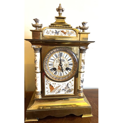 A 19thC French faience and gilt mounted mantle clock with brocot ...
