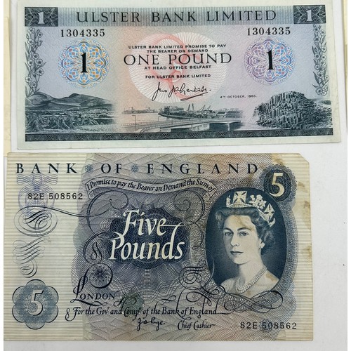A selection of monetary notes to include Bank of England white five ...