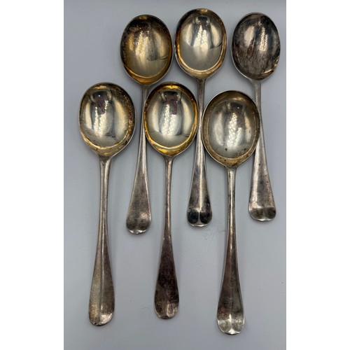Six silver spoons with unusual round bowl shapes. London 1763, maker ...
