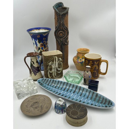 A collection of ceramics comprising a studio pottery vase 40cm h ...