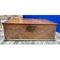 A Jacobean oak bible box dated 1683 with initials HB and carved design ...