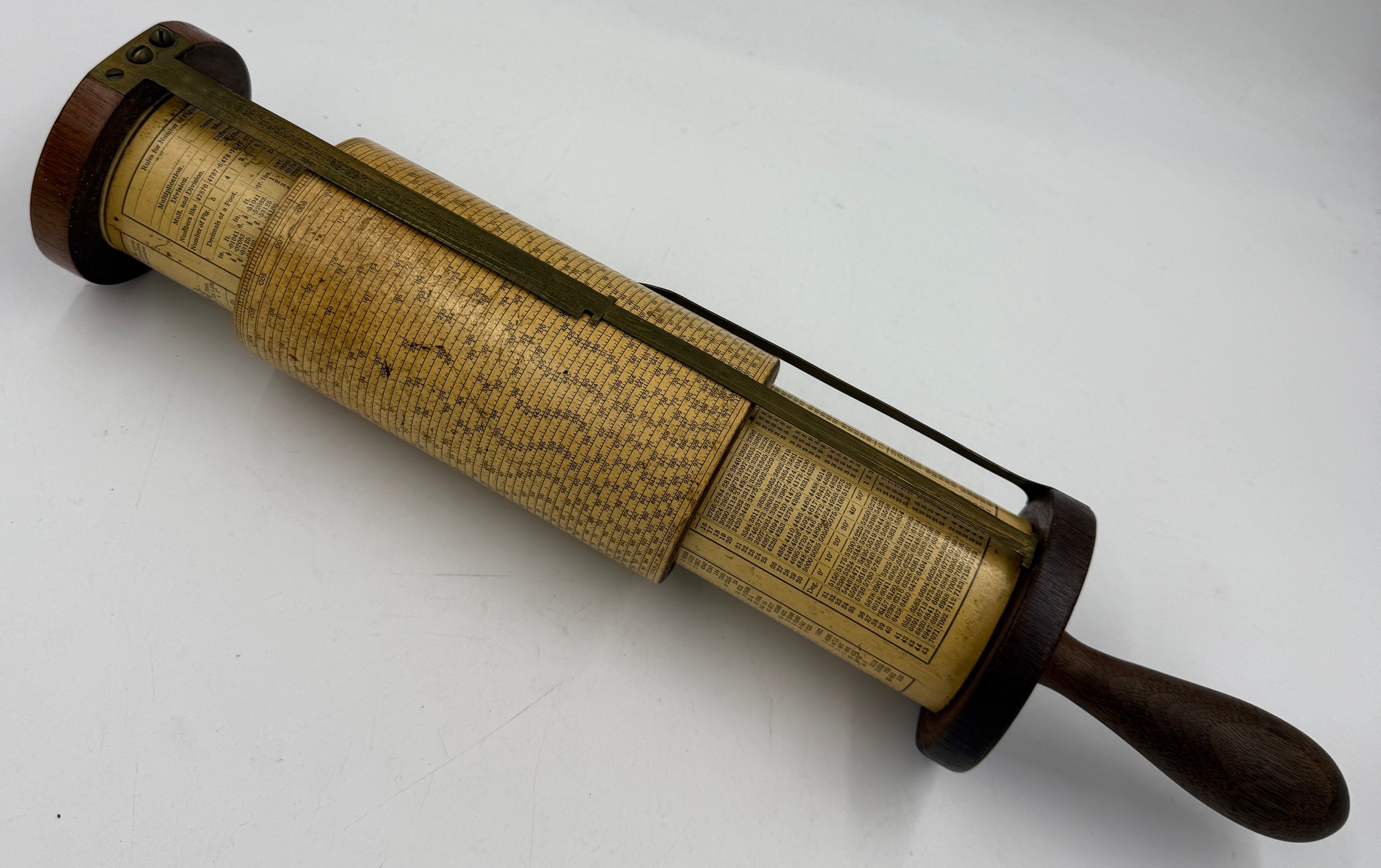 A Fullers spiral cylindrical slide rule calculator with mahogany and ...
