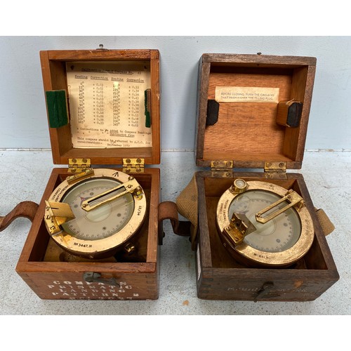 Two various brass Adnirlaty Pattern Medium Landing Compasses, in fitted ...