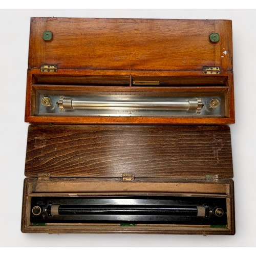 A stainless steel parallel rolling ruler in fitted box, stamped G. Lee ...