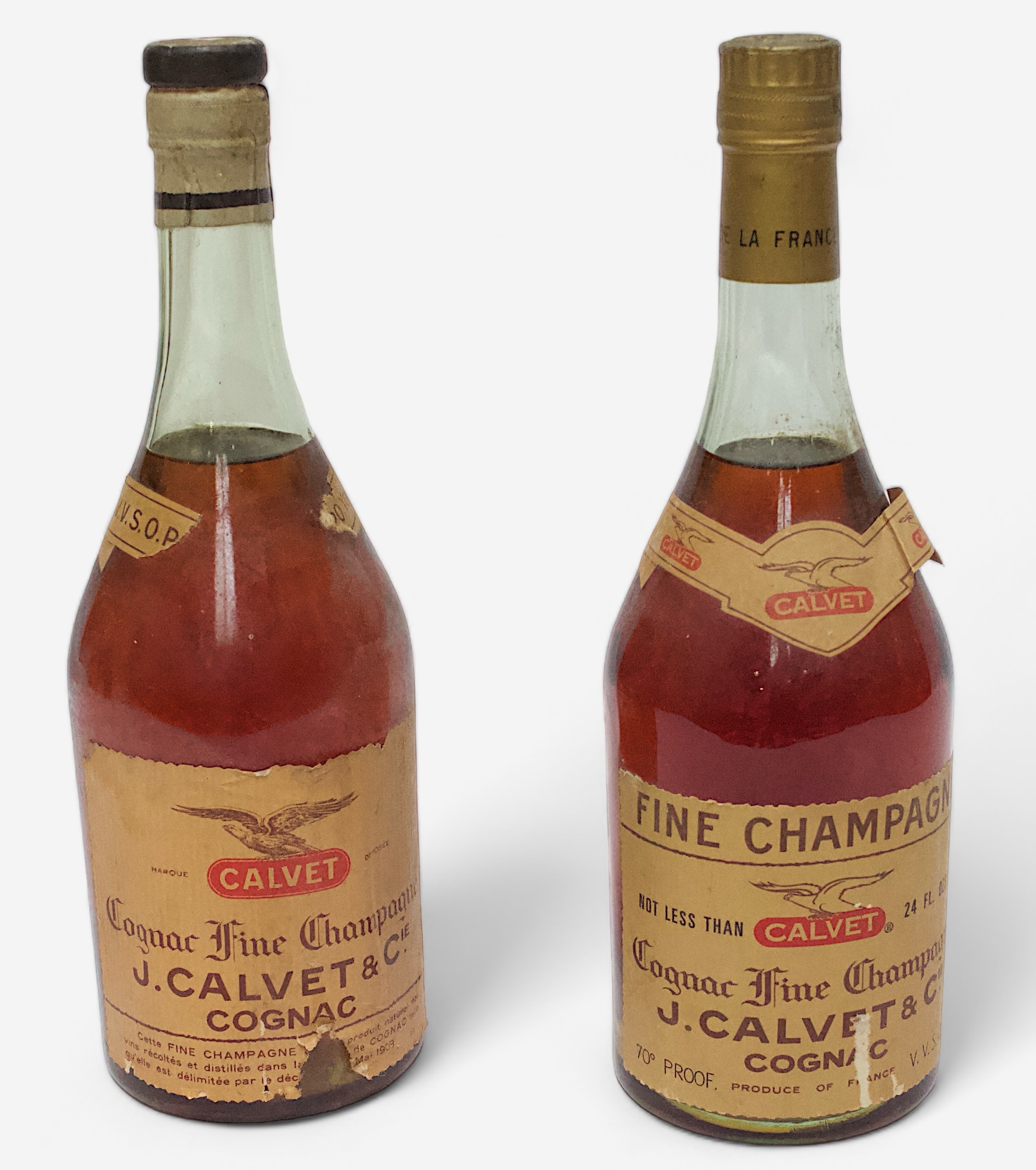 J. Calvet & Cie. Two various bottles of Calvet V.V.S.O.P. Cognac Fine ...