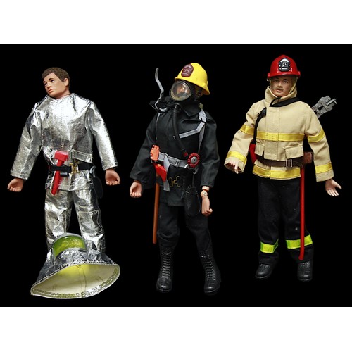 A group of three Palitoy Action Man flock hair firefighter figures ...