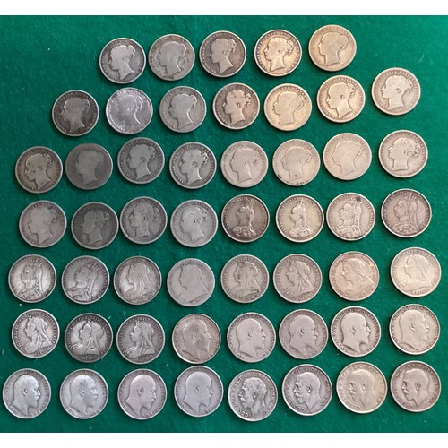 Fifty-two silver shillings from the reigns of Victoria (43 of these ...