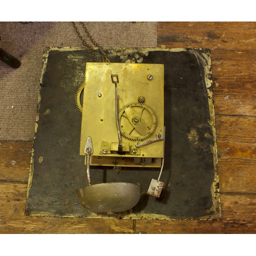 Three various longcase clock movements and dials and a pair of brass ...