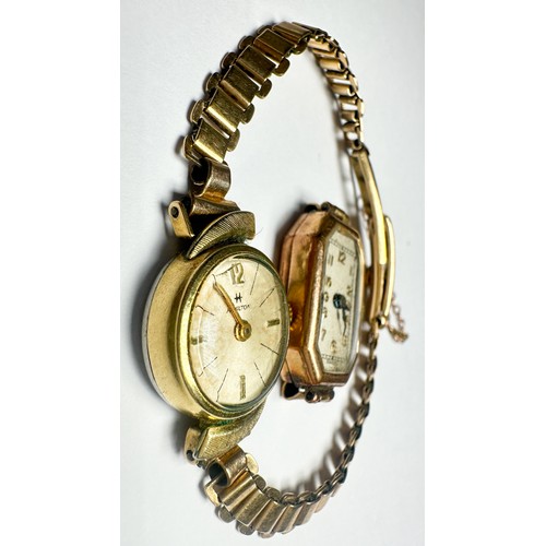 A ladies Hamilton cocktail watch on 9ct gold bracelet with safety chain ...