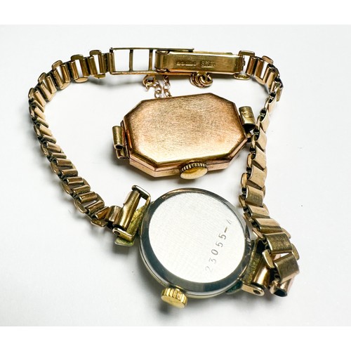 A ladies Hamilton cocktail watch on 9ct gold bracelet with safety chain ...