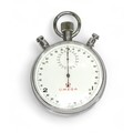 A large split second stopwatch by Omega, the white enamel dial with ...
