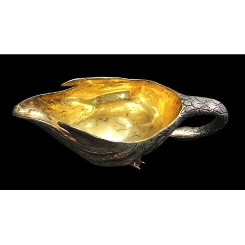 A heavy cast Stirling Silver and Silver-Gilt Sauce Boat modelled as a ...