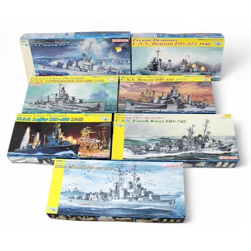 Seven boxed Dragon 1:350 scale WWII period United States Navy Destroyer ...
