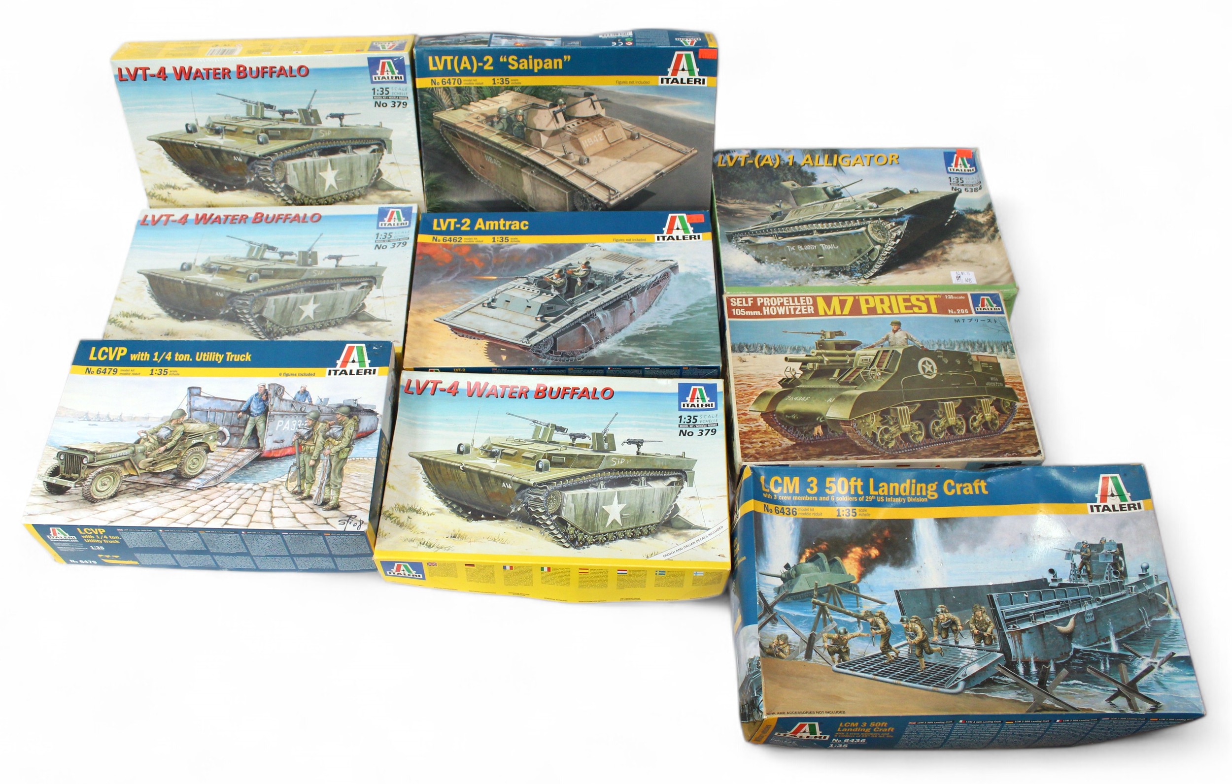 Nine assorted boxed Italeri 1:35 scale Armoured Military Vehicle ...