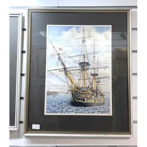 R.J.N. Lawson, HMS Victory at anchor with sails furled and viewed to ...