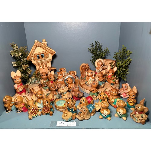 A large collection of Pendelfin figures, including 'Uncle Henry ...