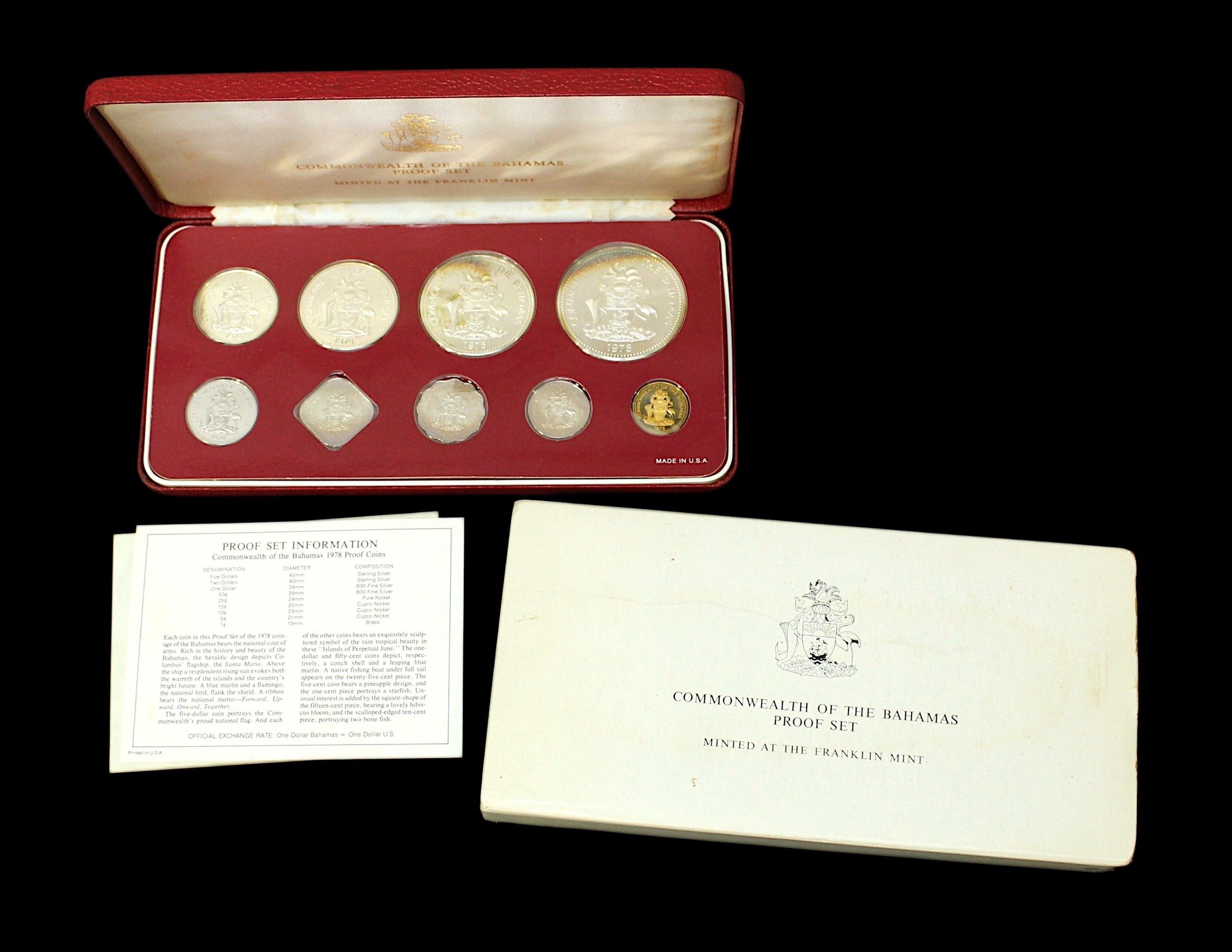 A Franklin Mint Commonwealth of The Bahamas Proof Set, of nine-coins ...