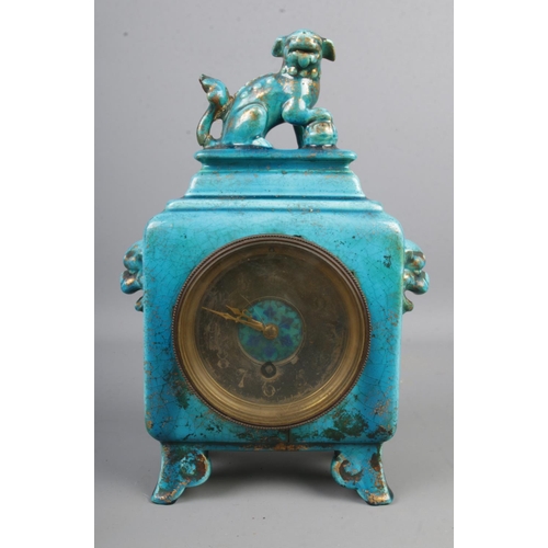 A ceramic mantle clock in the Chinese style possibly by Minton, in a ...
