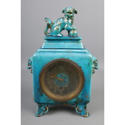 A ceramic mantle clock in the Chinese style possibly by Minton, in a ...