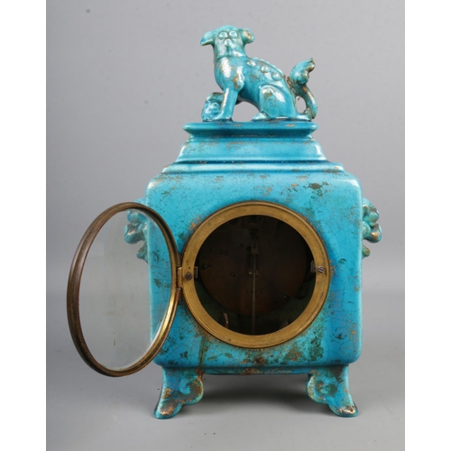 A ceramic mantle clock in the Chinese style possibly by Minton, in a ...