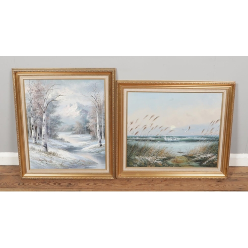 Two gilt framed oil on canvas landscapes to include David Forbes (mid ...