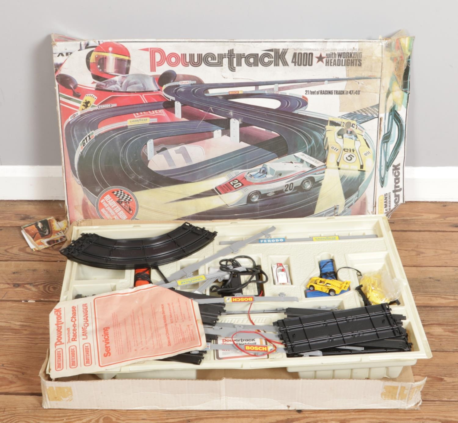 A vintage Matchbox "Powertrack 4000" racing set, with cars, track ...