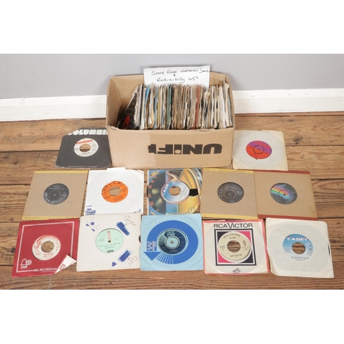 A box of assorted Northern Soul and Rock-a-billy vinyl singles ...