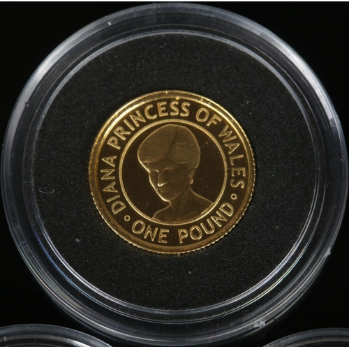 A collection of 14ct gold coins commemorating Princess Diana along with ...