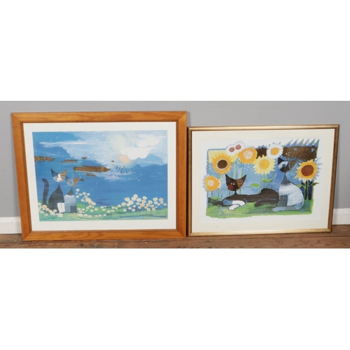 Rosina Wachtmeister (b.1939), two framed prints to include 'Cats with ...