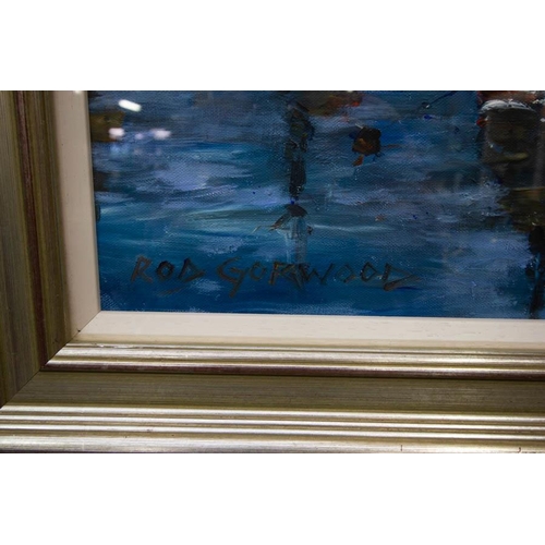 OIL ON CANVAS ROD GORWOOD BOATS IN HARBOUR 60 X 45 CM