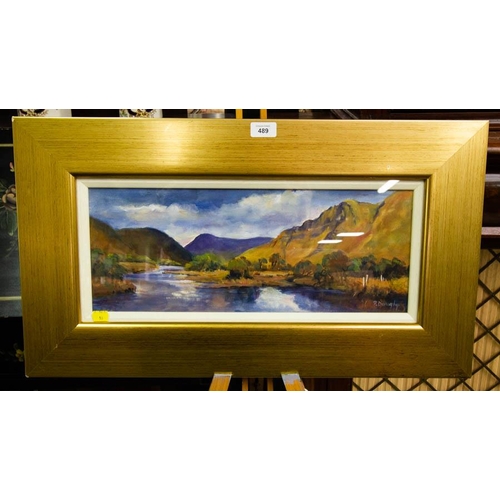 OIL ON BOARD PADDY DONAGHY "BUNDORAN RIVER" 50 X 20 CM