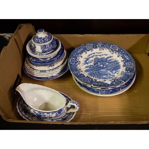 2 BOXES OF BLUE AND WHITE CROCKERY