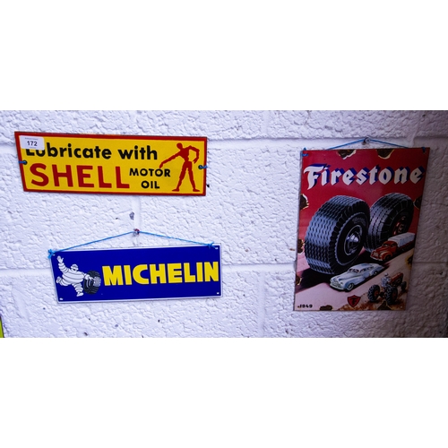 COLLECTION OF ENAMEL SIGNS. SHELL ( 30 X 10CM) , MICHELIN ( 30 X 10 ...
