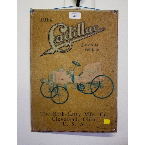 CADILLAC JUVENILE VEHICLE TIN SIGN 29 X 40 CM AAA SIGN COMPANY