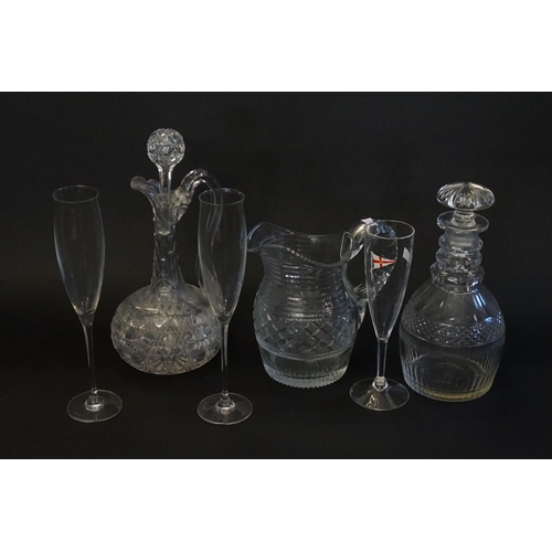 A Victorian Thumb and Cross Cut Claret jug, Three Ring Hobnail Cut ...