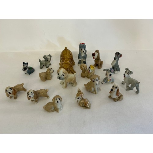 A Collection of 17 Miniature Wade figures of Dogs & a Dear.