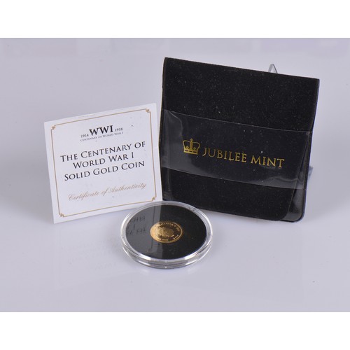 The Centenary of WWI Solid Gold Proof One Crown Coin 1914-1918 in Pouch ...