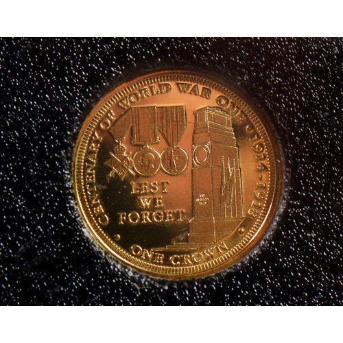 The Centenary of WWI Solid Gold Proof One Crown Coin 1914-1918 in Pouch ...