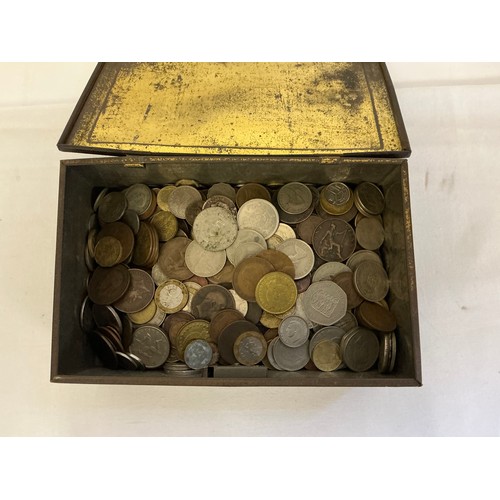 A Tin Box of Coins to include U.K. Coins & World Coins, Copper, etc.