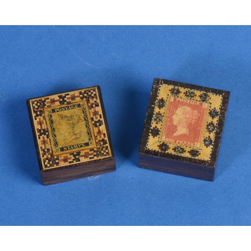 A pair of Victorian Tunbridge ware stamp boxes, including a used Great ...