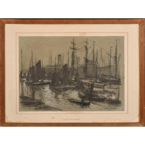 Carlos Grethe (1864-1913) German. Harbour Scene, Charcoal and chalk ...